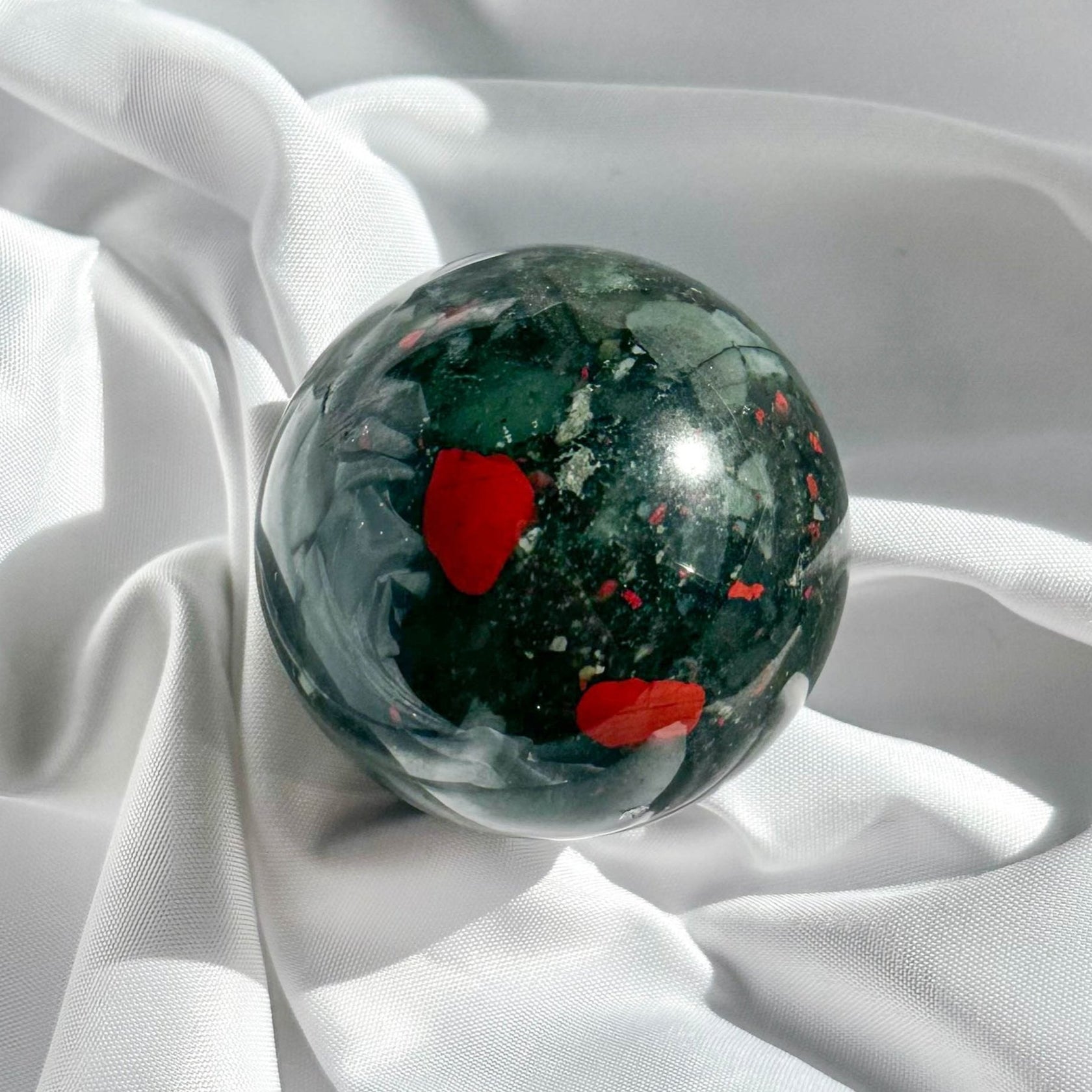 Bloodstone - Sphere Crystal for Grounding & Protection - Crystal Qi